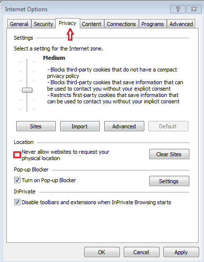 Enable Geo Location in Browser | showtimes.com